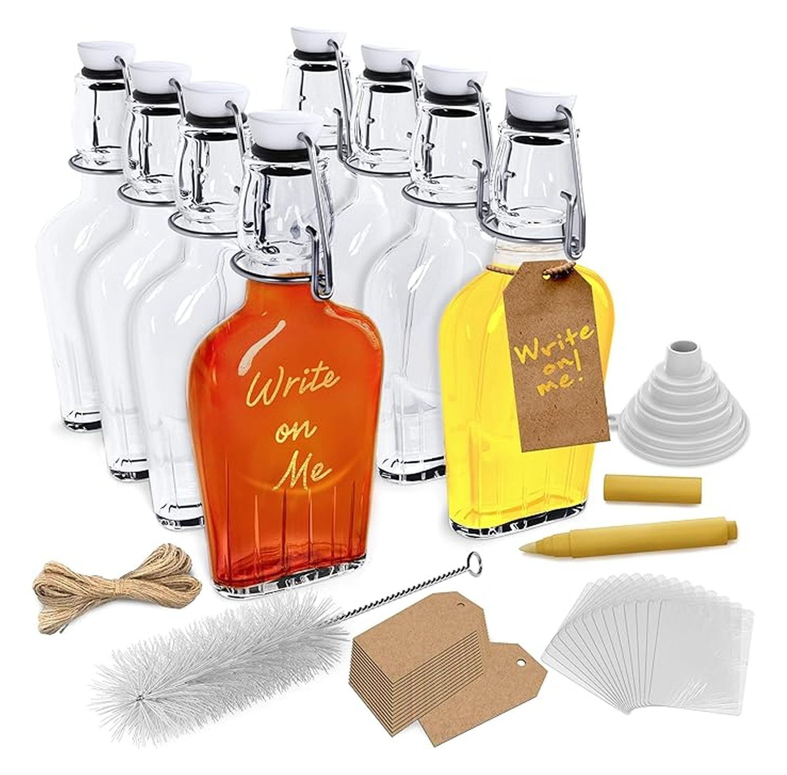 8.5oz Glass Flasks 8-Pack - Liquor Bottles with Shrink Wrap, Funnel ...