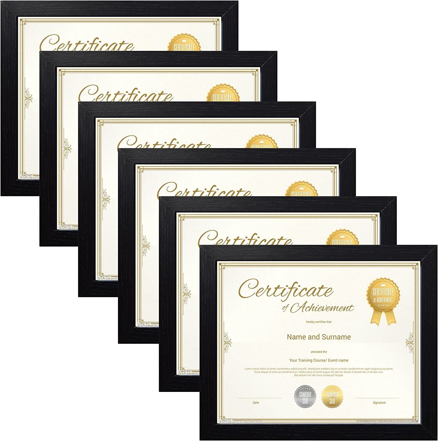 8.5x11 Certificate Document Picture Frame Set of 6, Black Diploma ...