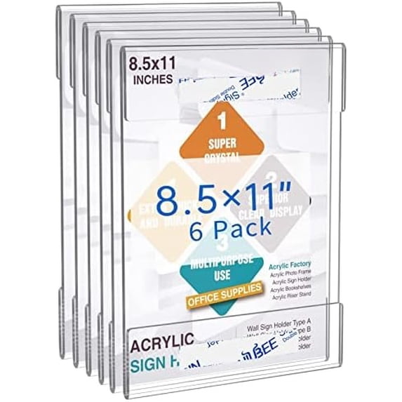 8.5x11 Clear Acrylic Plexi Sign Holders with Double Sided Adhesive Tape ...