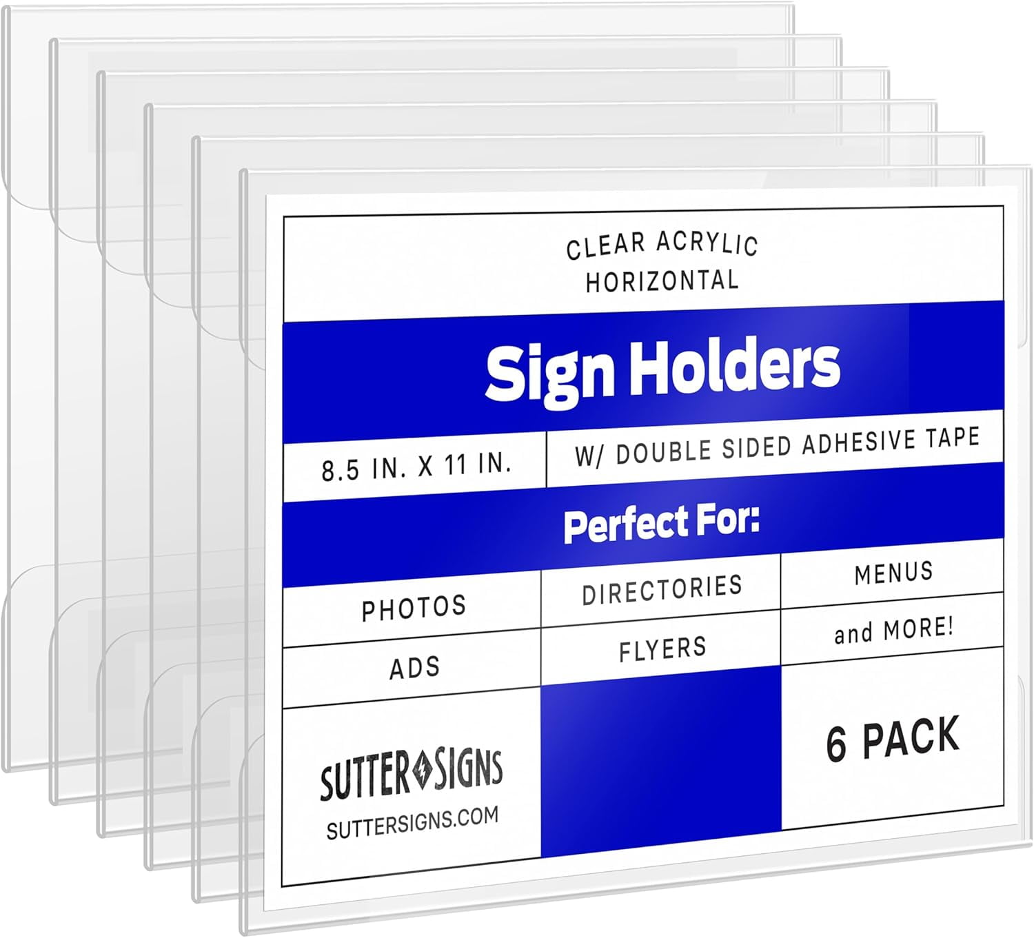 8.5x11 Clear Acrylic Wall Mounted Sign Holders, Horizontal Wall Sign ...