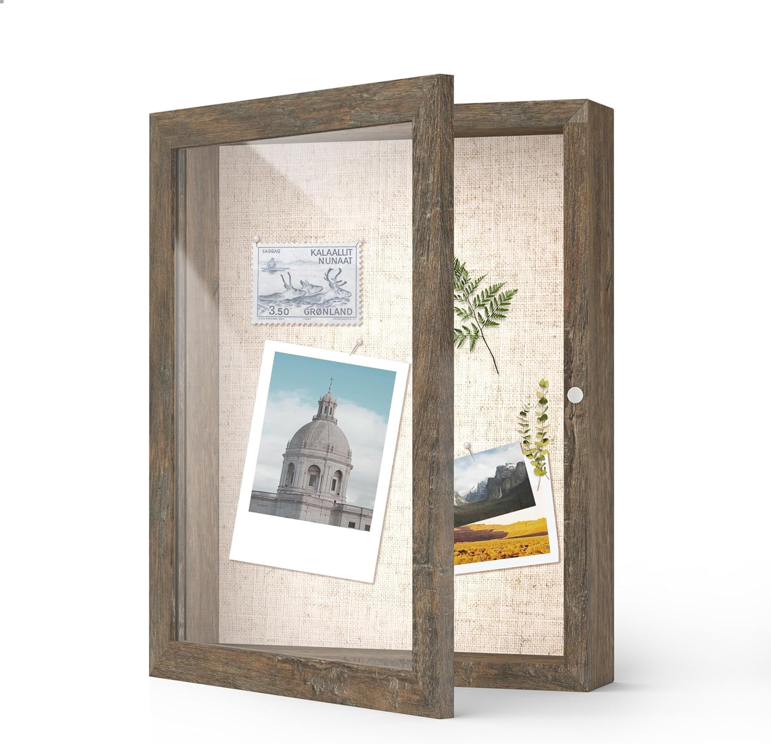8.5x11 Deep Box Frame, Wooden Display Case w. Linen Board & Tempered ...