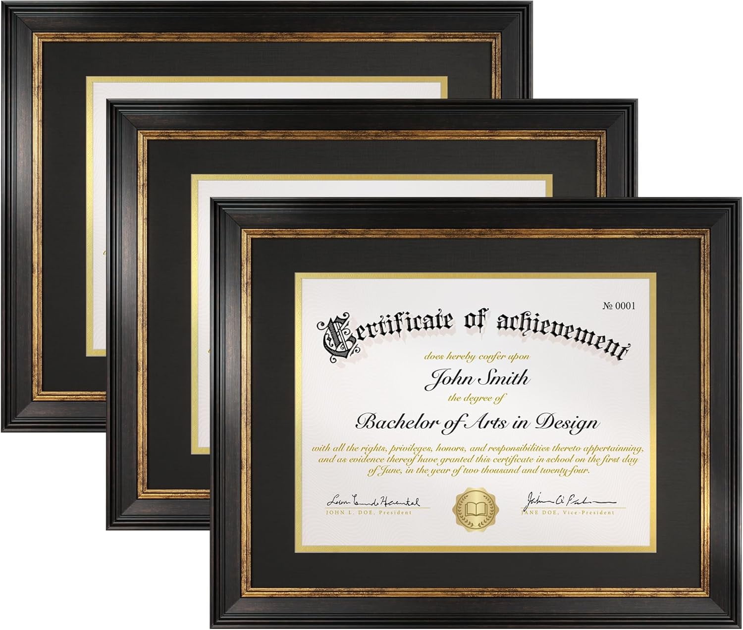 8.5x11 Diploma Frame with Black over Gold Acid-free Mat or Display ...