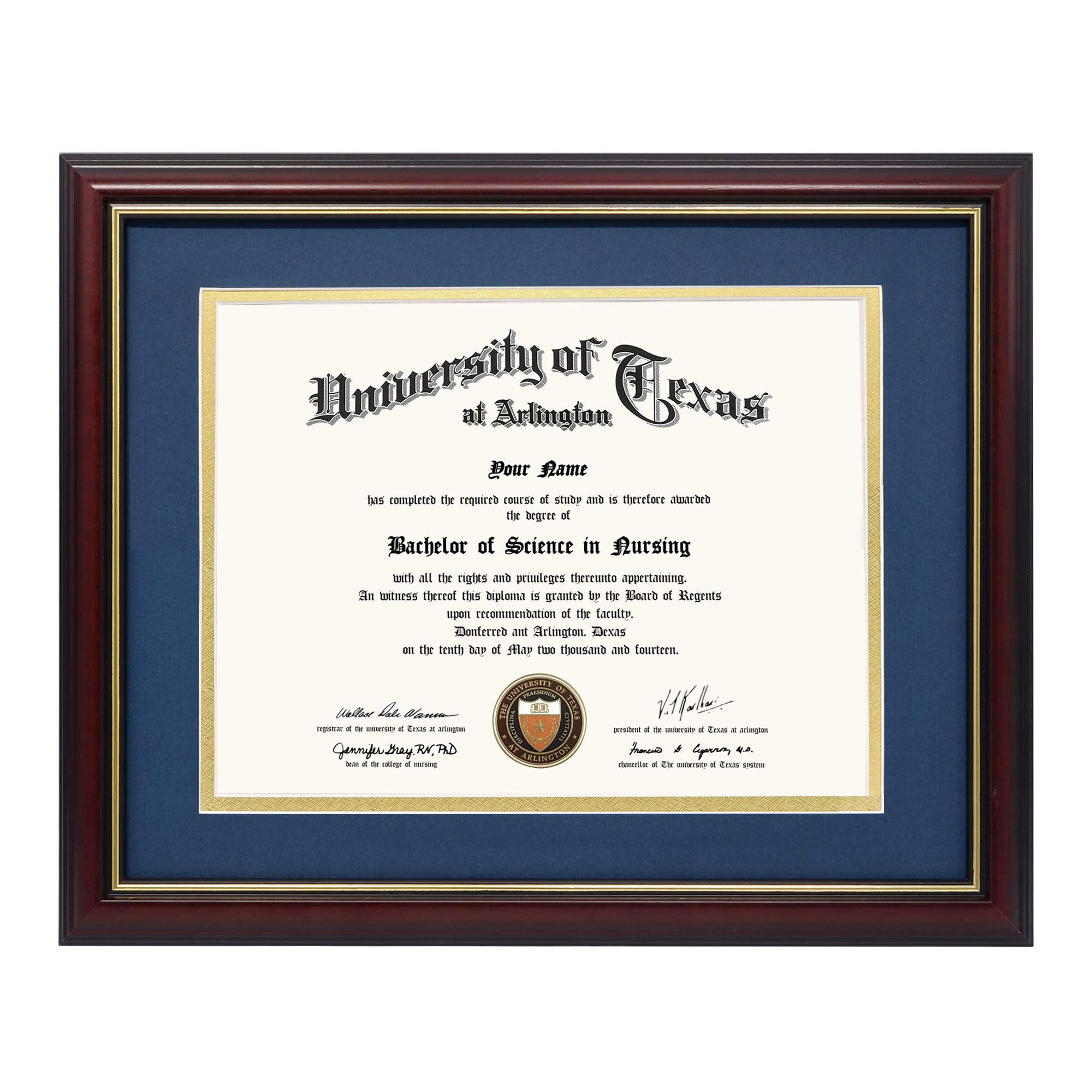 8.5x11 Diploma Frame with Navy Blue Gold Double Mat or 11x14 ...