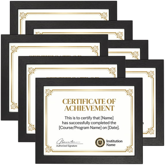 8.5x11 Document Picture Frames Set of 7, Black Certificate Frame for ...