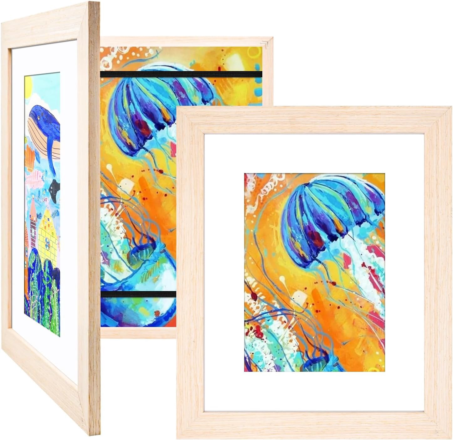 8.5x11 Kids Art Frames Set of 2, Solid Wood Children's Artwork Frames ...