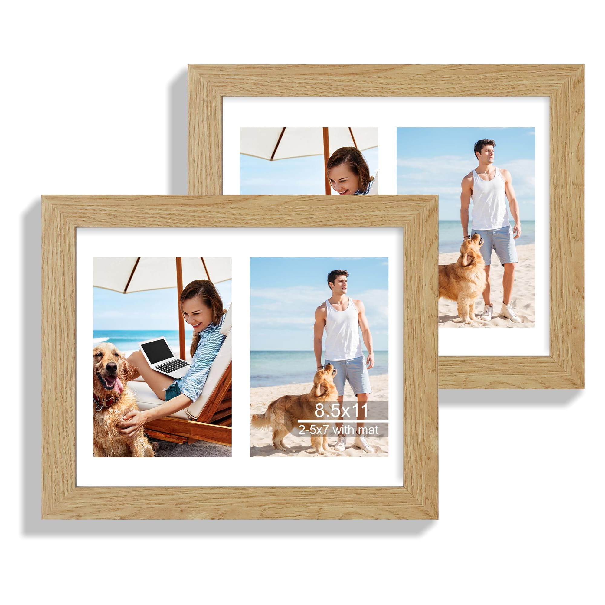 8.5x11 Oak Picture Frame Set of 2, Glass Front Collage Frames for ...