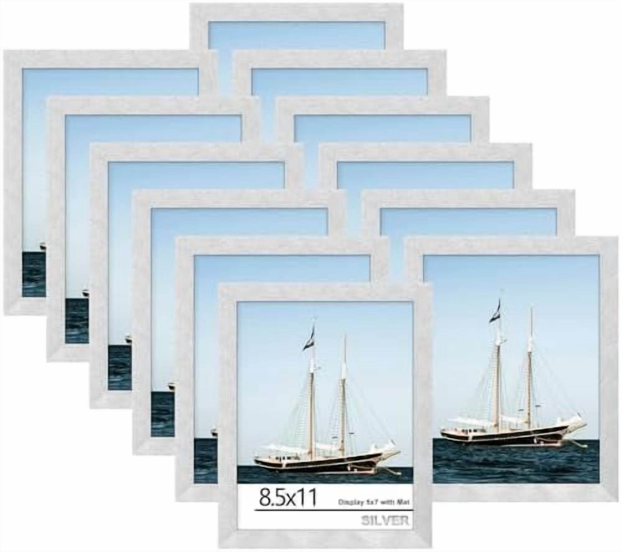 8.5x11 Picture Frame Set of 12, Display 6x8 with Mat or 8.5 x 11 ...