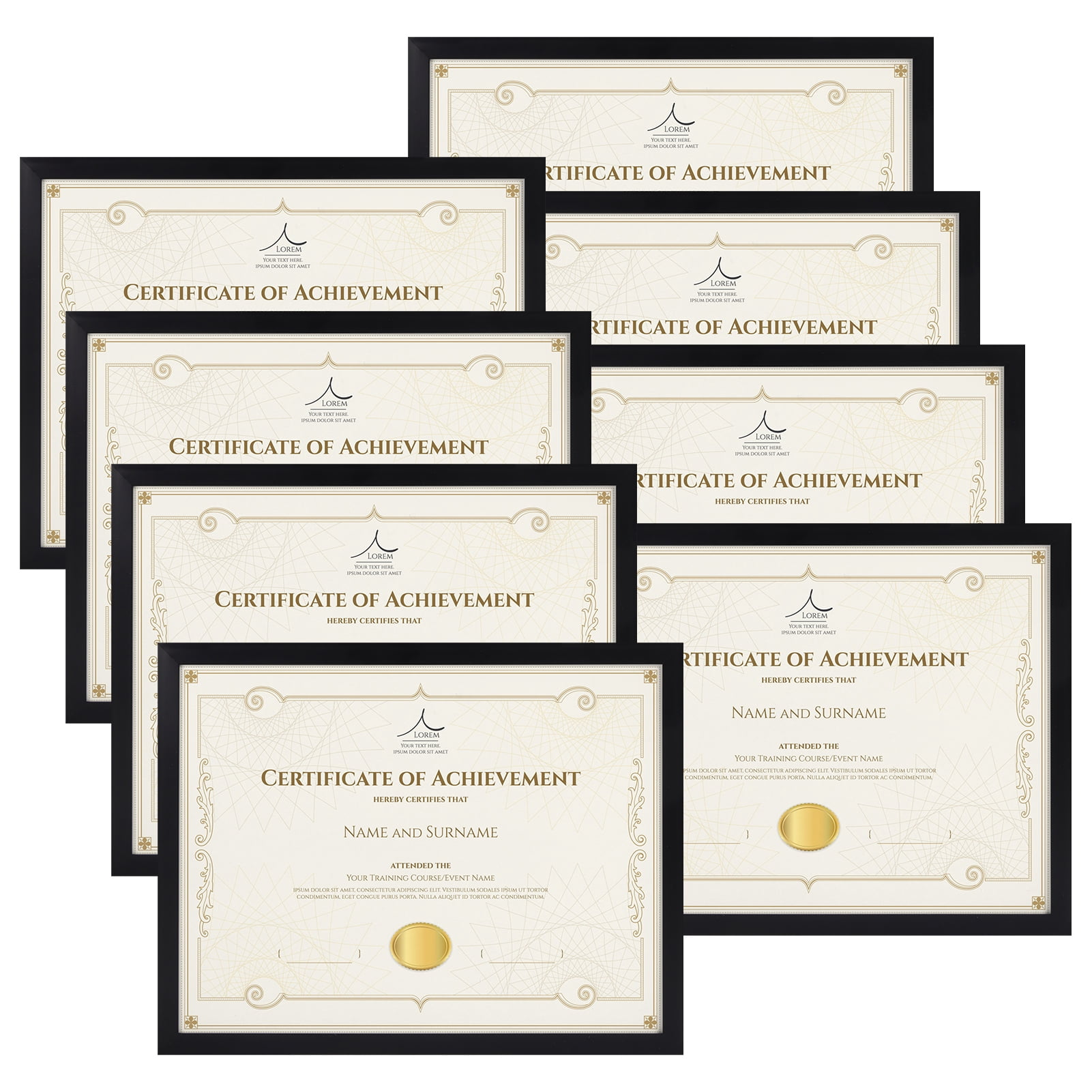 8.5x11 Picture Frame Set of 8, Black Certificate Award Document Diploma ...