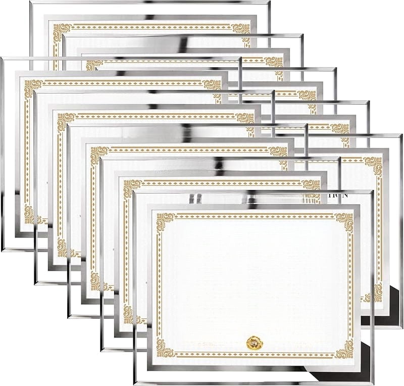 8.5x11 Picture Frames, 10 Packs Silver Glass Certificate Frames for ...