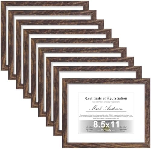 8.5x11 Picture Frames Set of 9, Shatter Resistant Plexiglass, Display ...