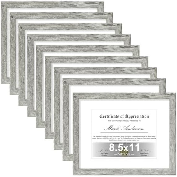 8.5x11 Picture Frames Set of 9, Shatter Resistant Plexiglass, Display ...