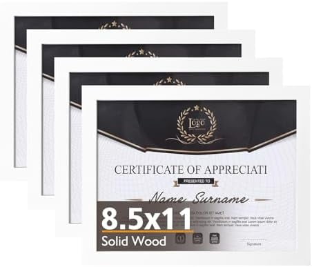 8.5x11 Picture Frames White, Solid Wood Diploma Frames with Acrylic ...
