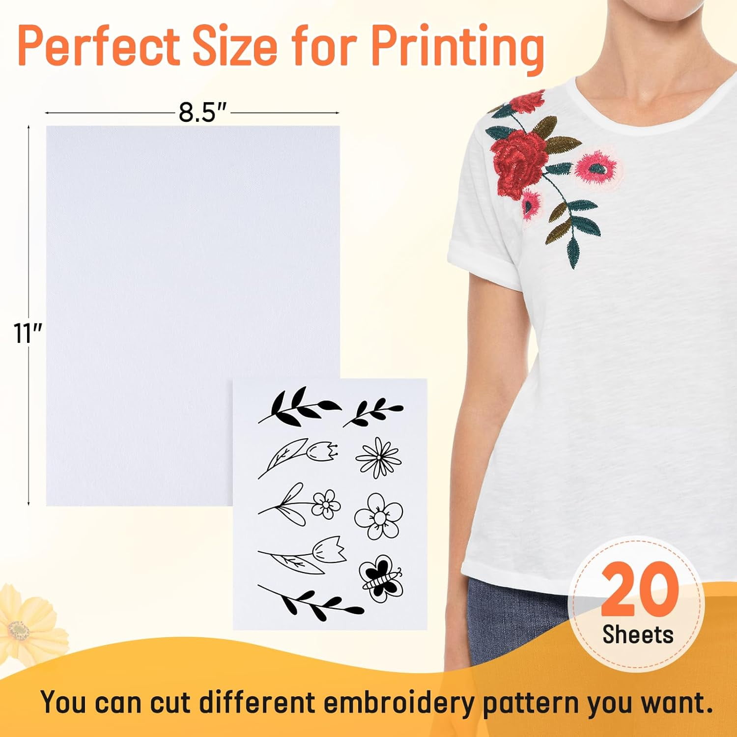 8.5x11 Sticky Water Soluble Embroidery Stabilizer - 20PCS, Wash Away ...