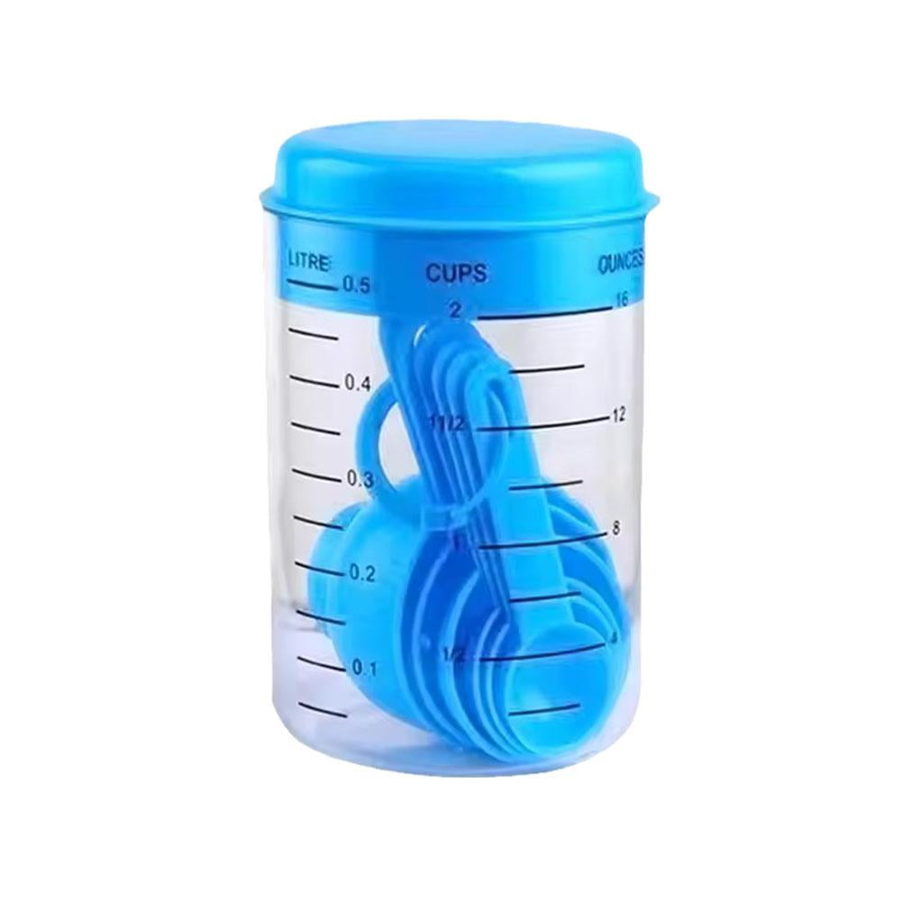 φ8.5x13.2cm Blue 7-Piece Kitchen Measuring Set Plastic Measuring Cup ...