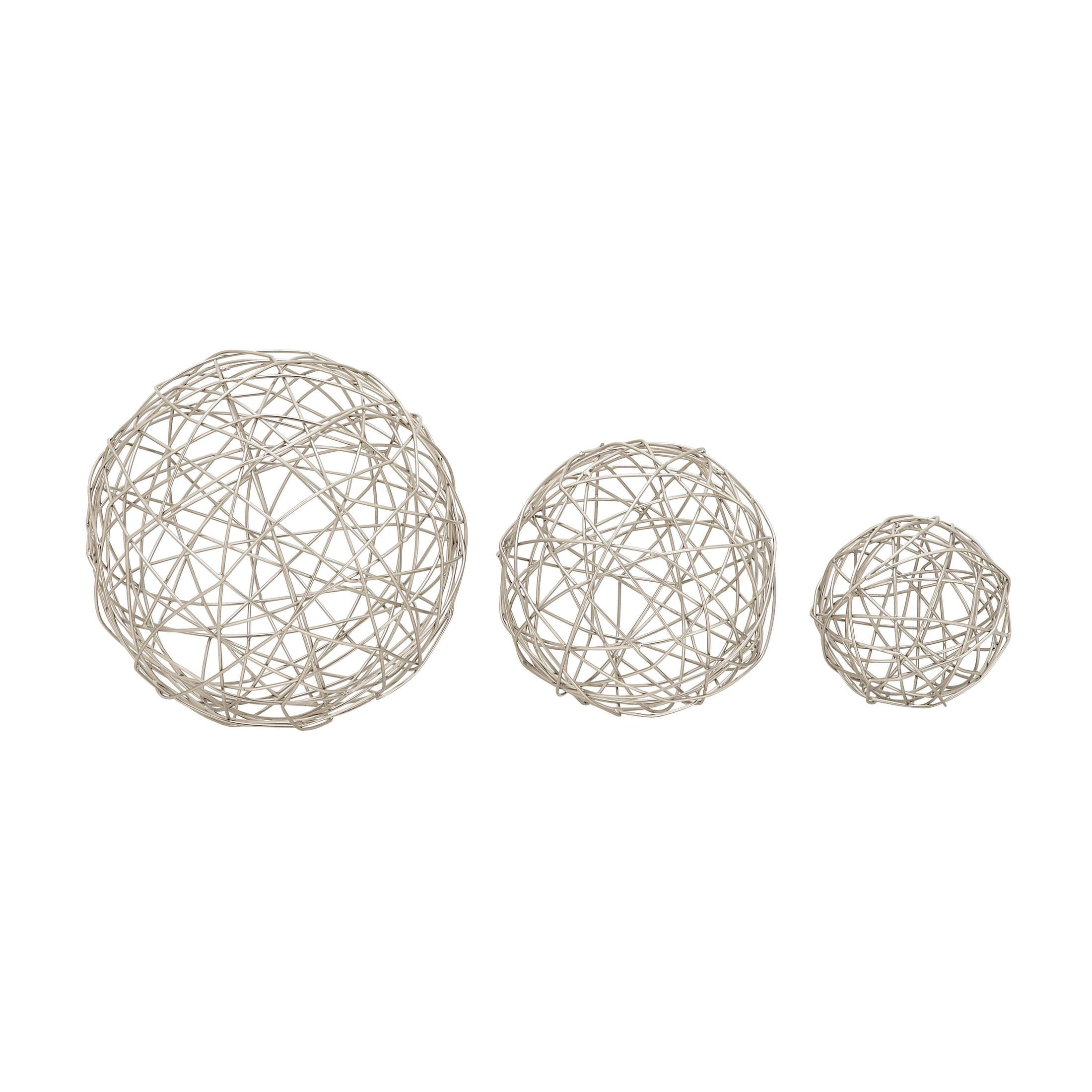 8", 6", 4"D Silver Metal Wire Orb Geometric Sculpture, by DecMode (3 ...