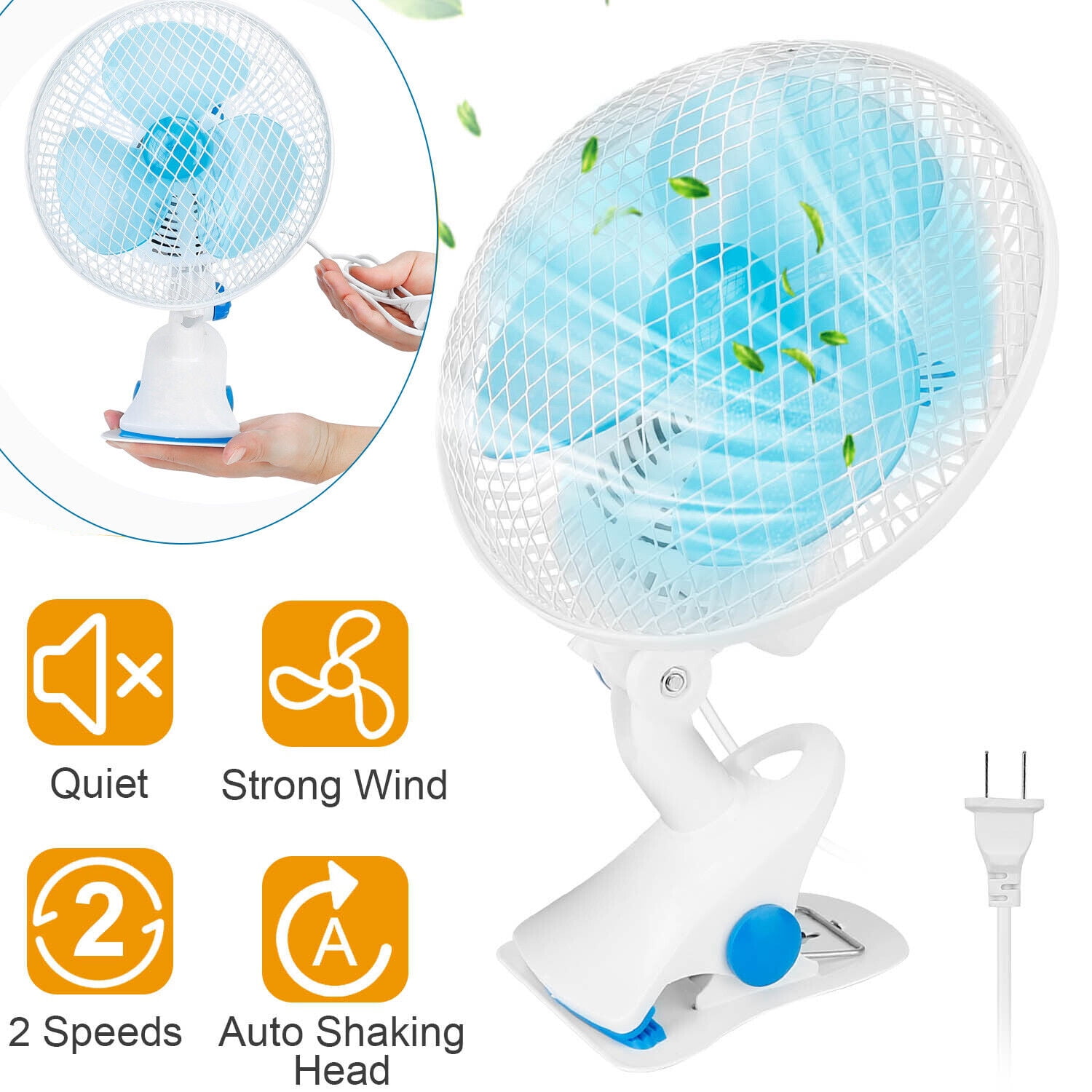 8.6" Clip on Fan Stand Up Wall Mount Fan Auto Shaking Adjustable Tilt w ...