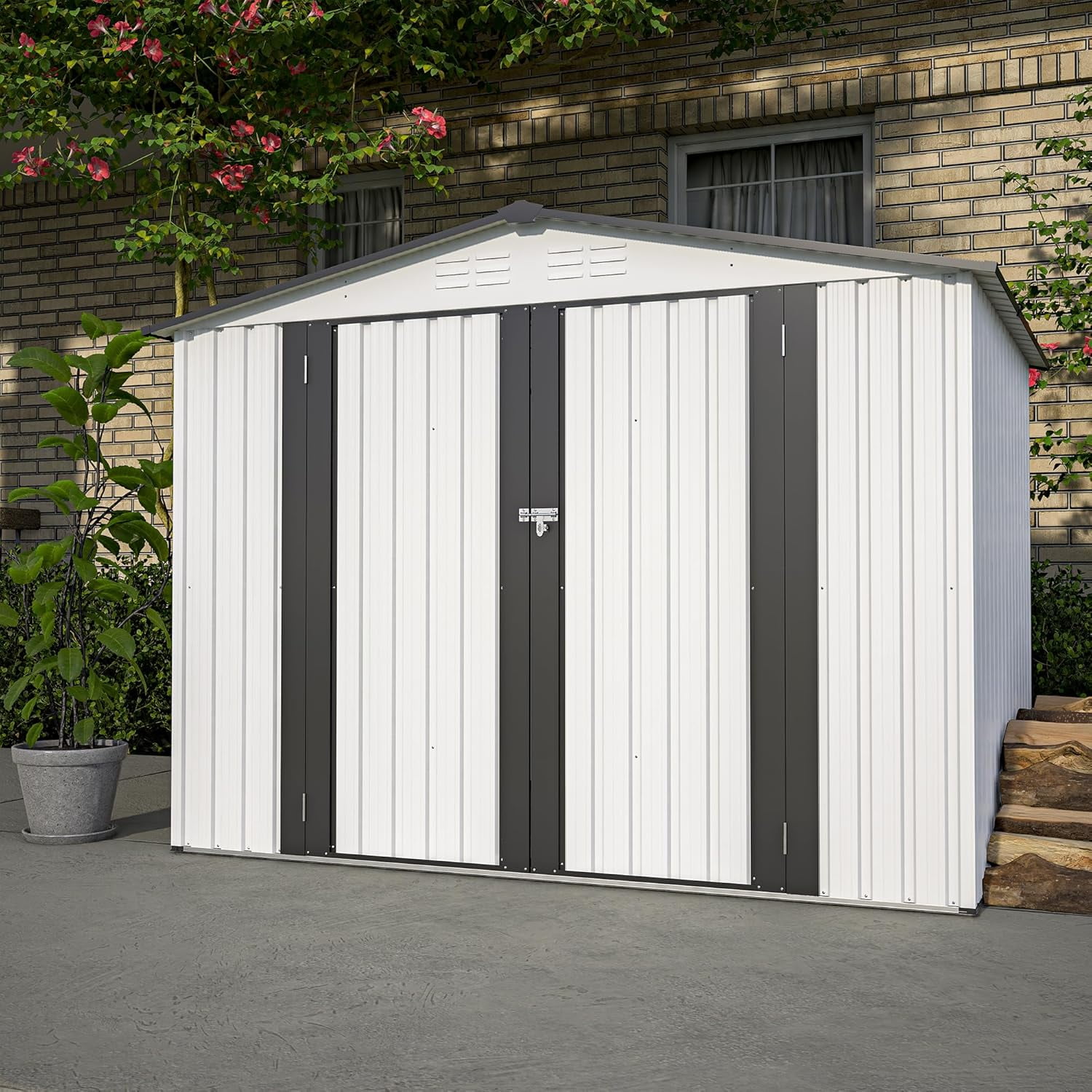 8×6 FT Metal Outdoor Storage Shed, Large Garden Sheds with 2 Lockable ...