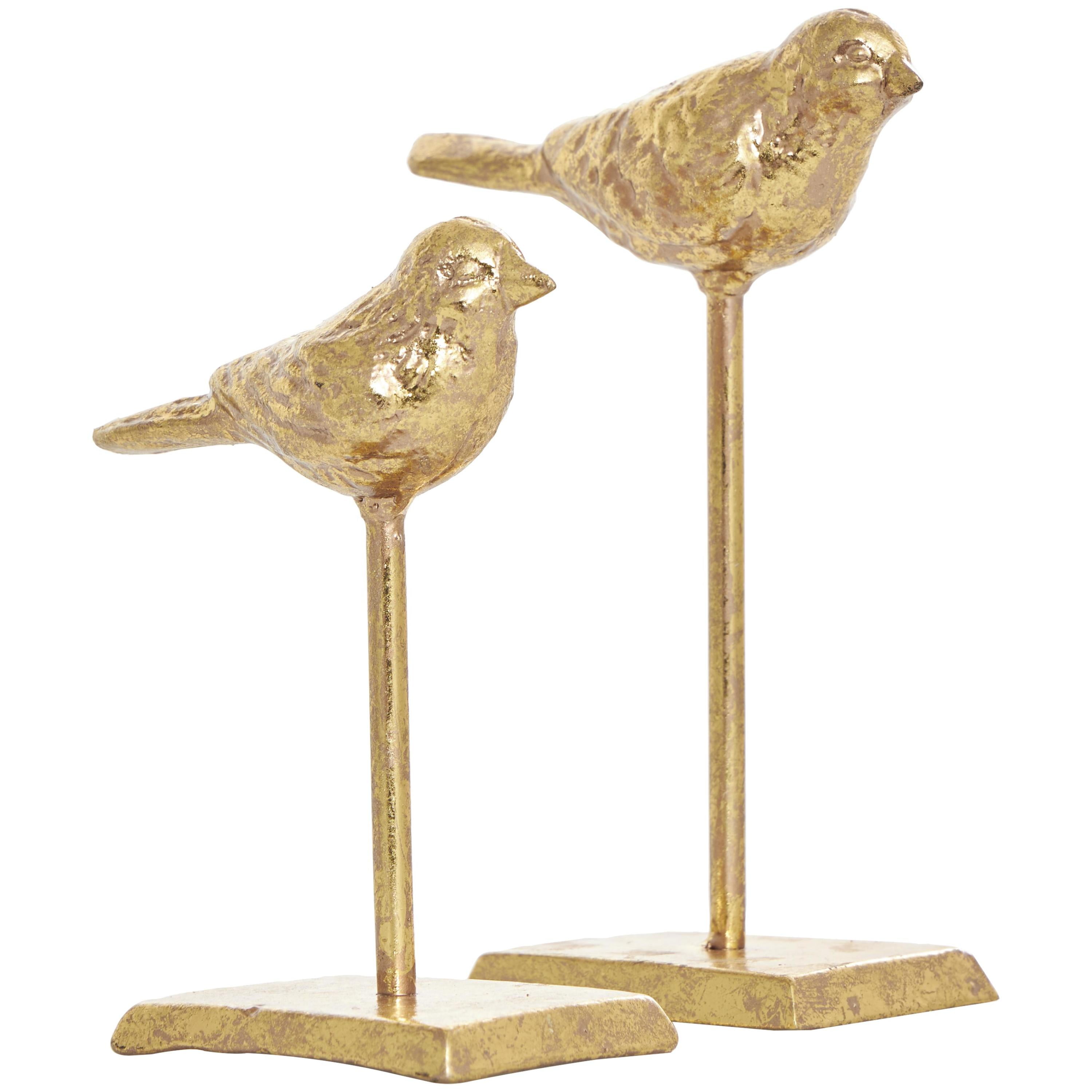 DecMode Gold Metal Bird Sculptures with Gold Foil Texturing 8in 6in Set ...