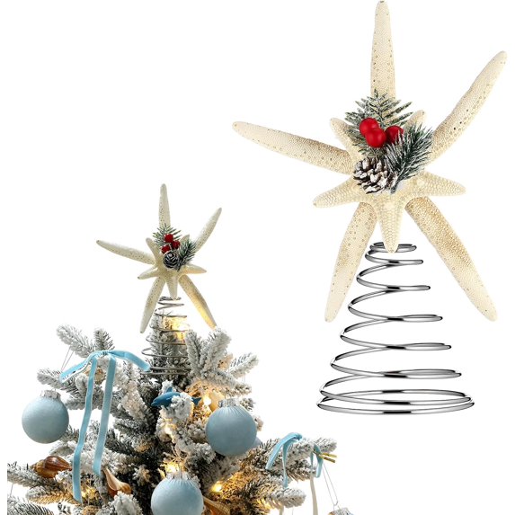 8.6 Inch Christmas Natural Starfish Tree Topper Beach Tree Topper with ...