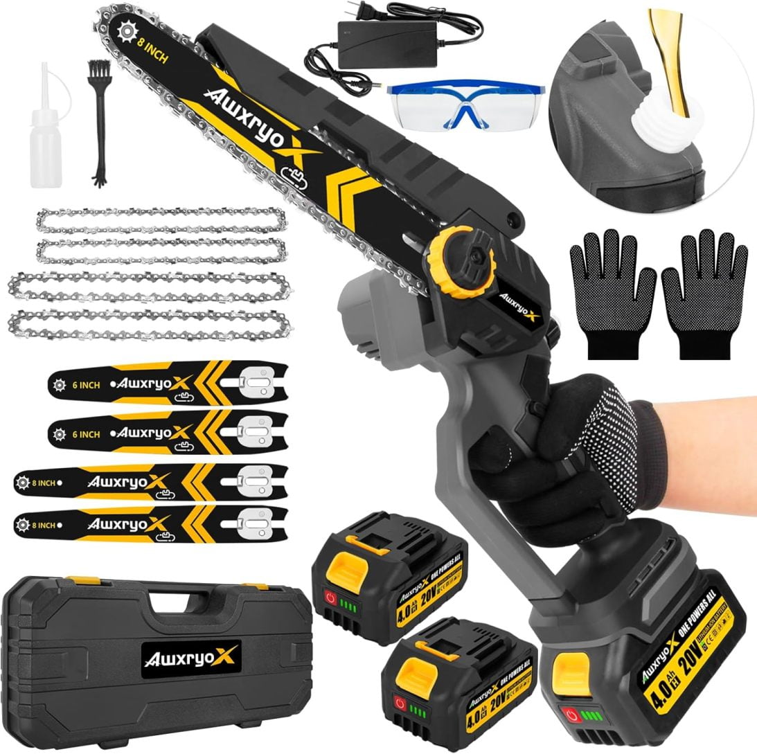 8" & 6" Mini Chainsaw Brushless, 2025 Upgraded 2x4.0AH Battery Portable ...