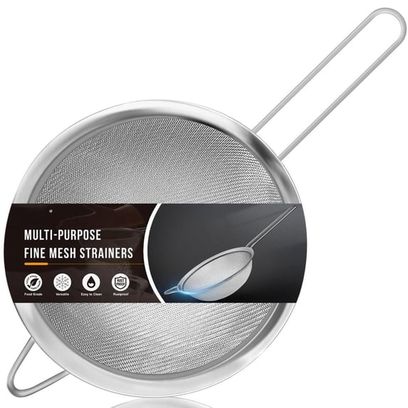 8.6" Stainless Steel Fine Mesh Strainer with Handle for Kitchen Sieve ...