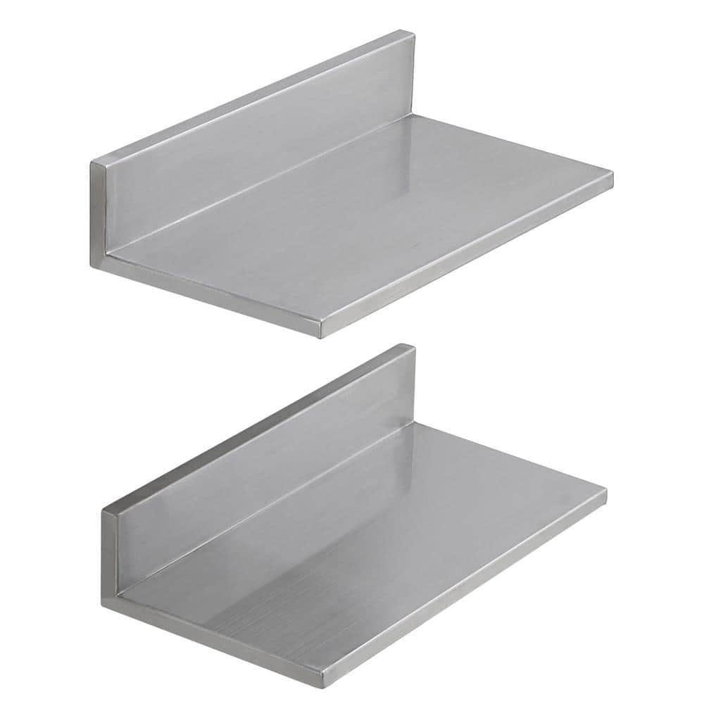 8.6 in. x 16 in. Stainless Steel Wall Mounted Shelf, Floating Shelving ...