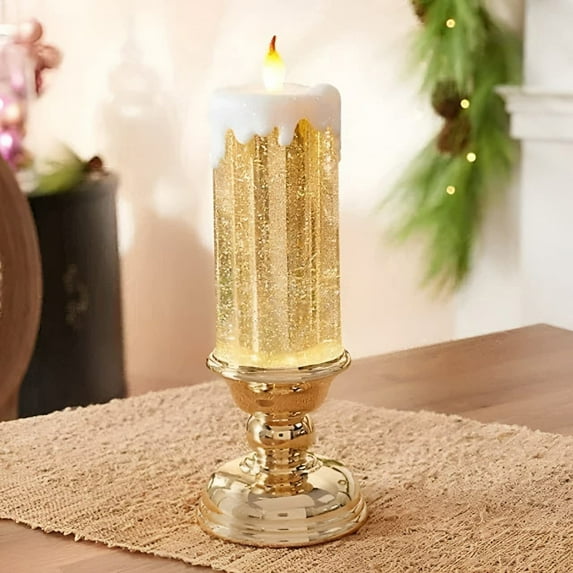 8.66 Inch Flameless LED Candle Light with Base, Glitter Flameless ...