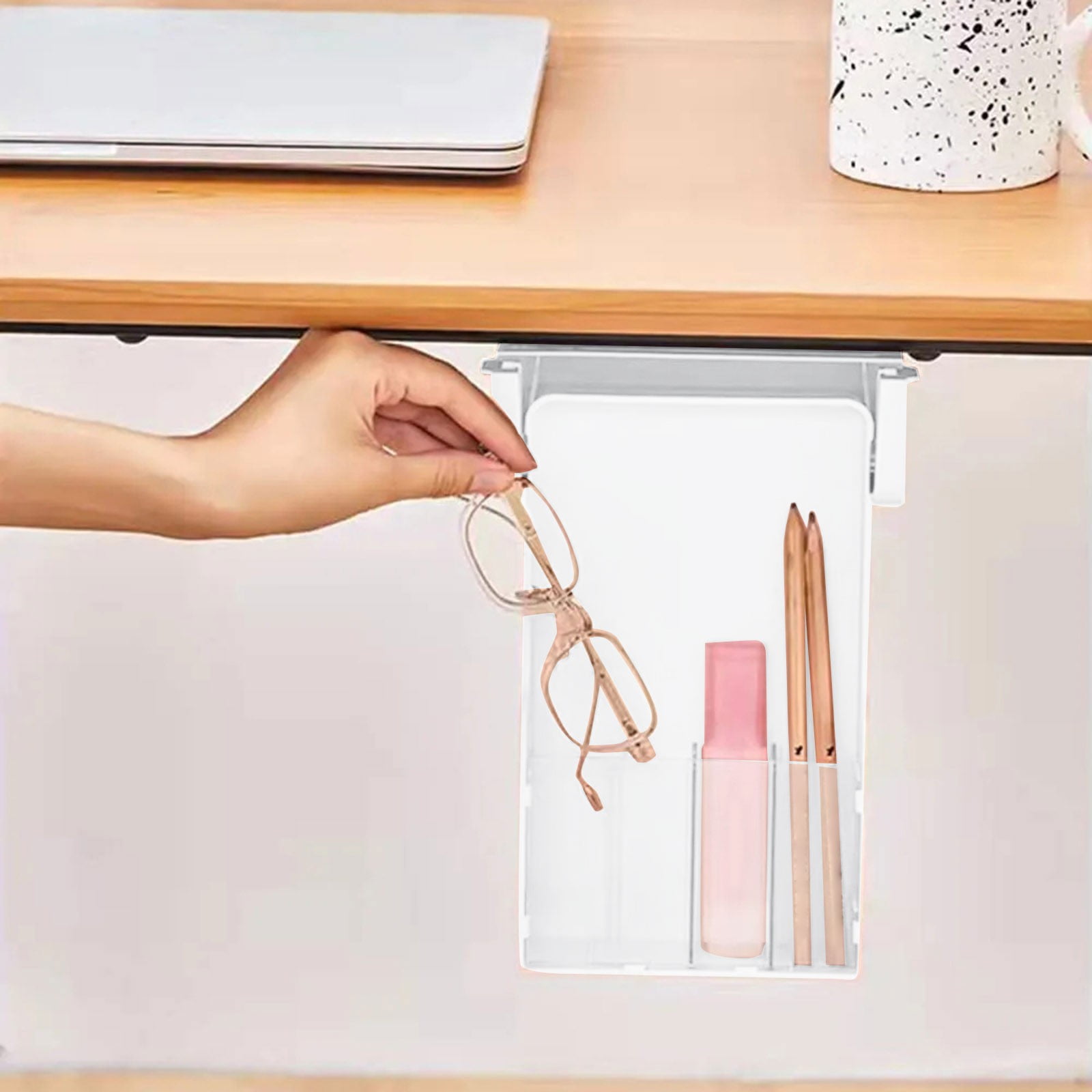 8.66''x6.02'' Under Desk Drawer Self-Adhesive Hidden Desktop Organizer ...