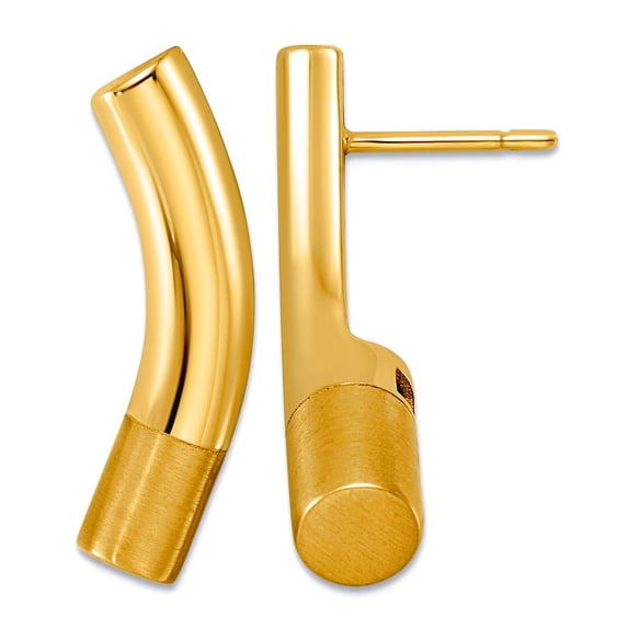 14k Solid Yellow Gold Polished and Satin Post Long Drop Dangle Earrings ...
