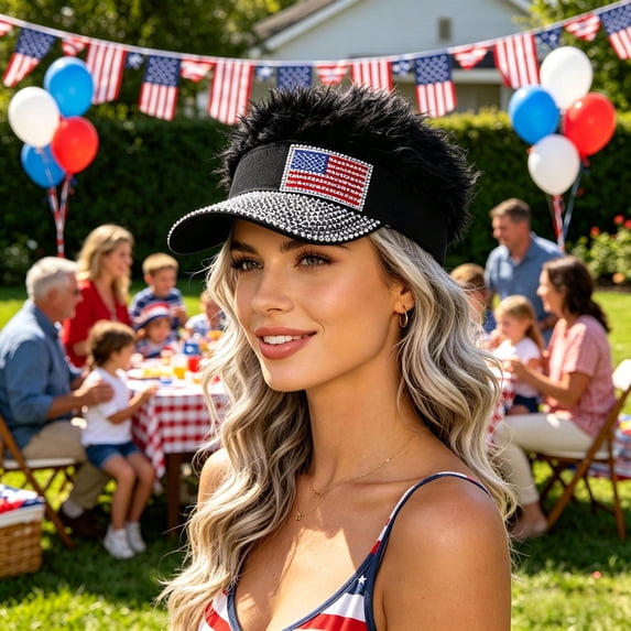 8.66x4.72in Independence Day Rhinestone Flag Baseball Cap With Curly ...