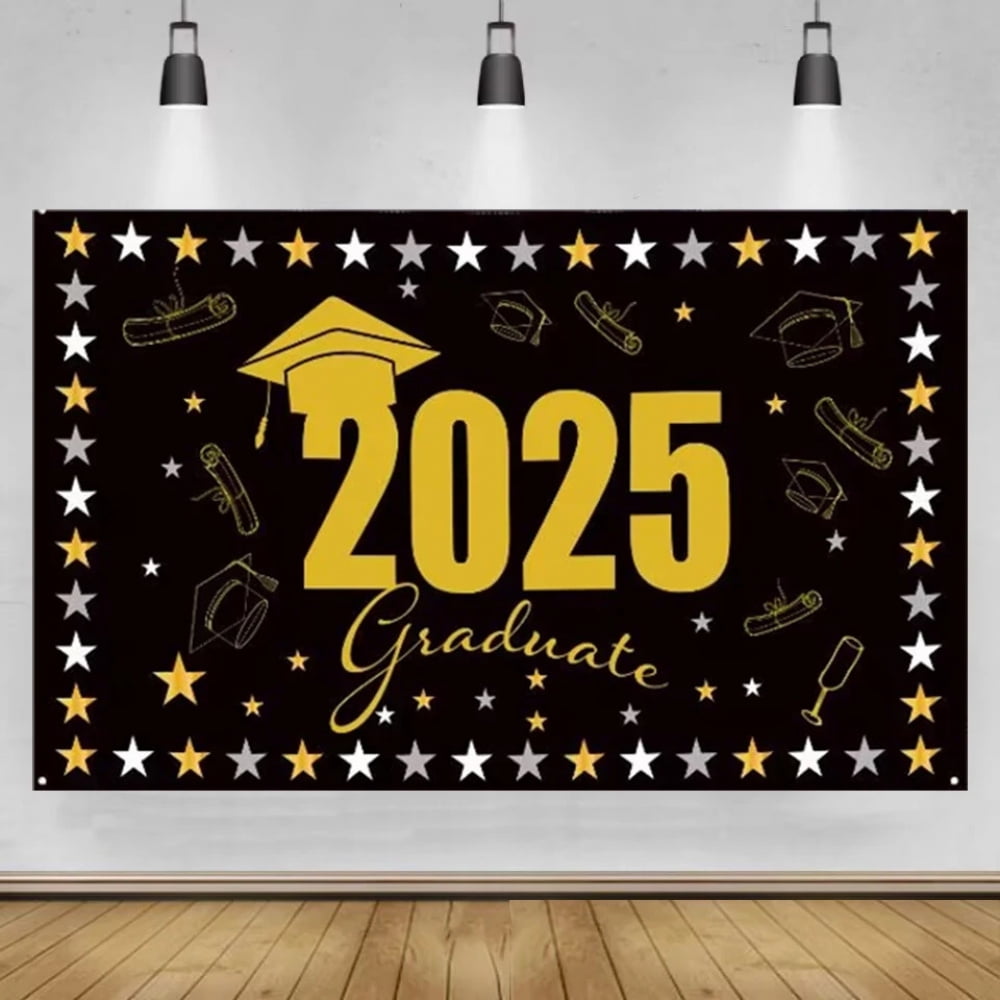 8*6FT Graduation Season Photography Background Banner Gold Blue ...