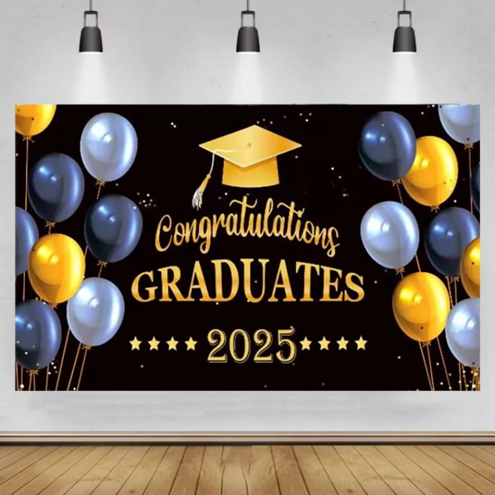8*6FT Graduation Season Photography Background Banner Gold Blue ...