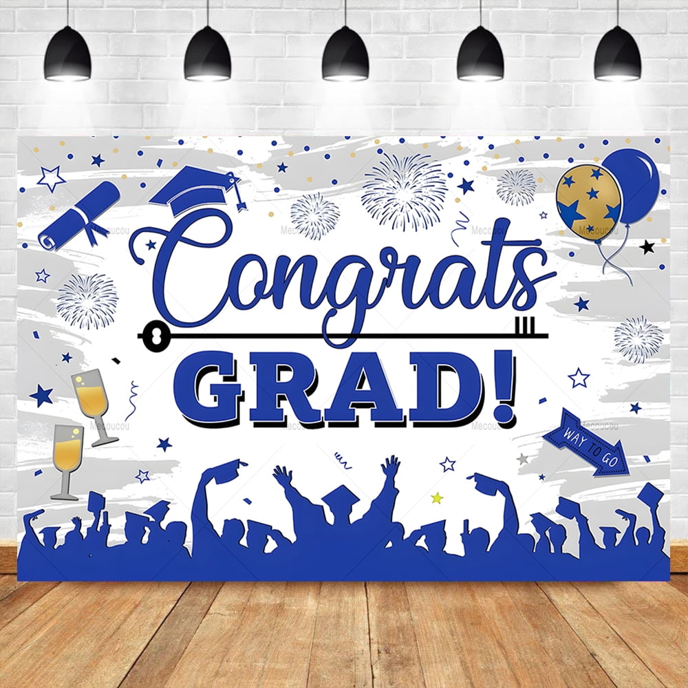 8*6FT Graduation Season Photography Background Banner Gold Blue ...