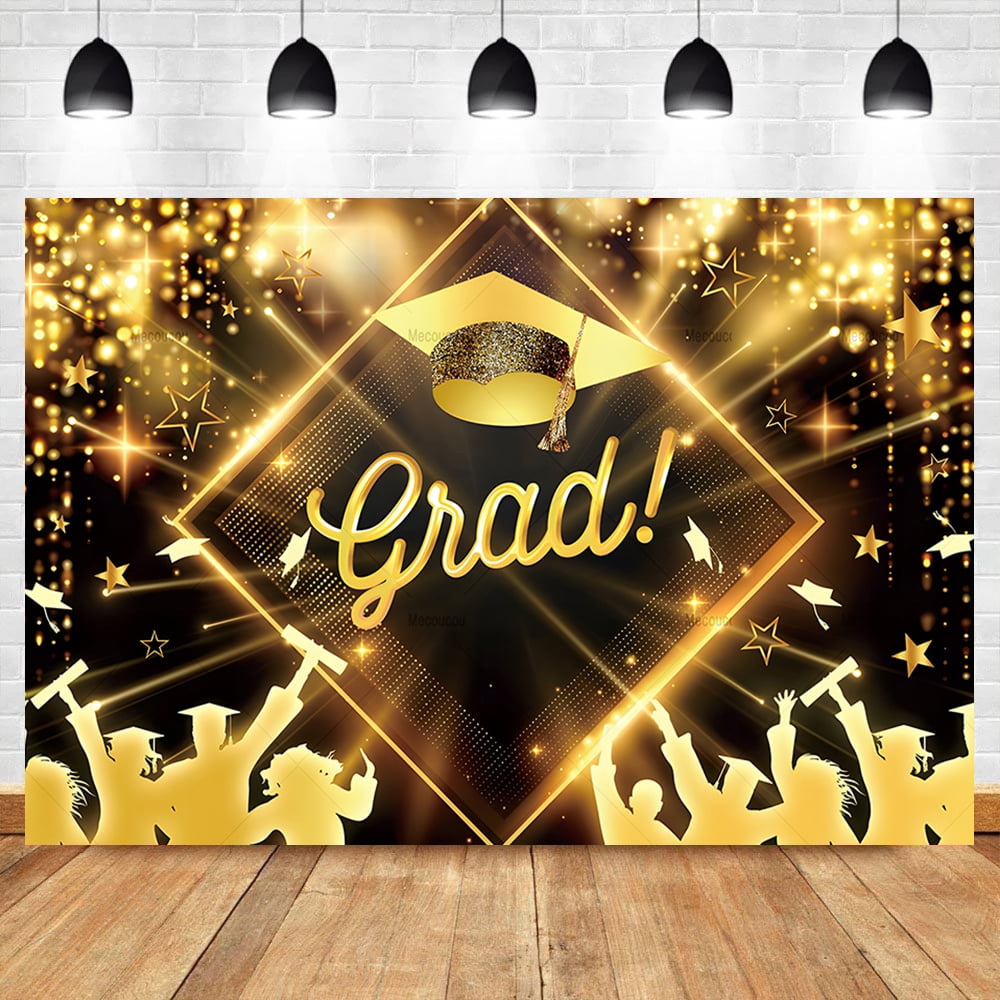8*6FT Graduation Season Photography Background Banner Gold Blue ...