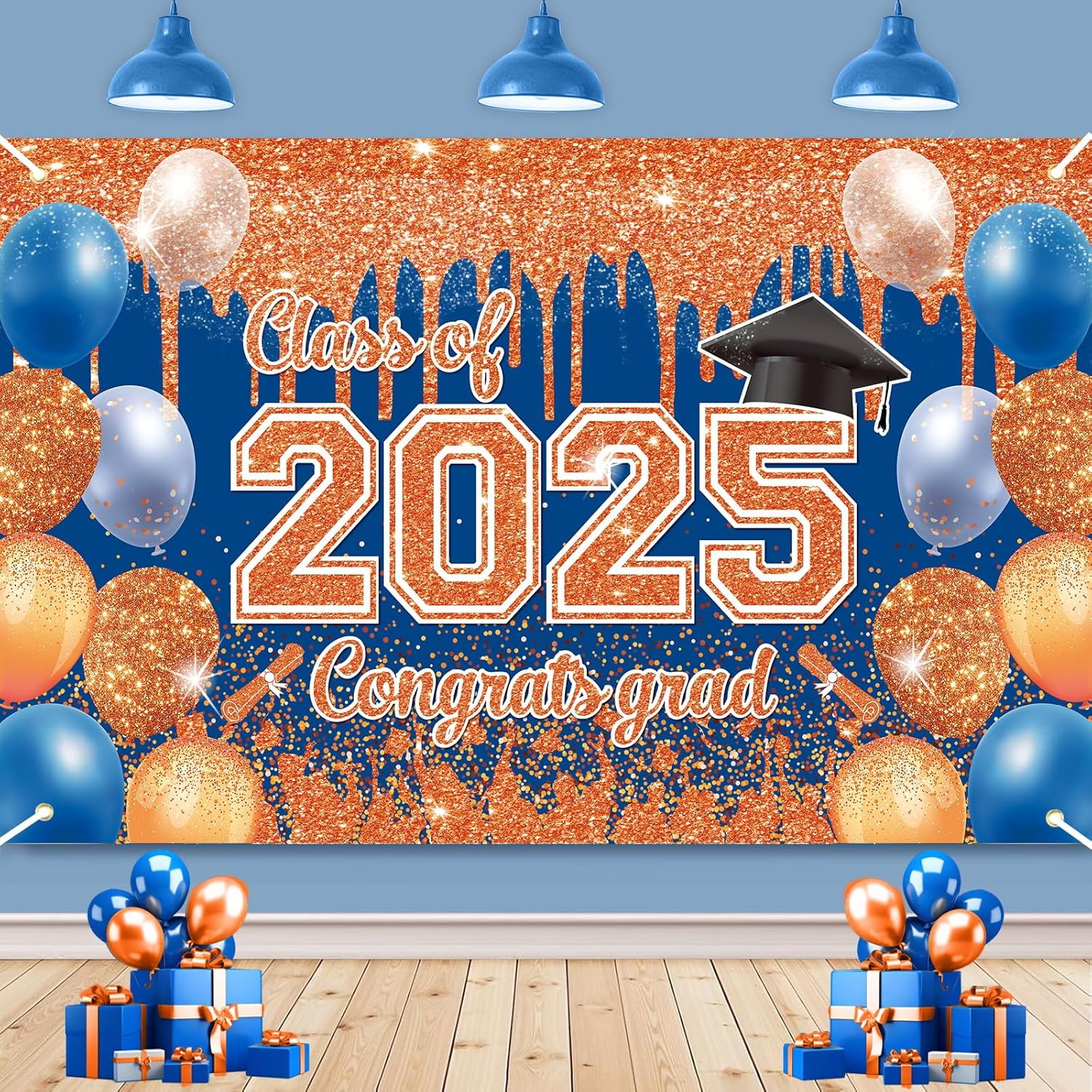 8*6FT Orange Blue Graduation Banner Decorations 2025 Blue and Orange ...