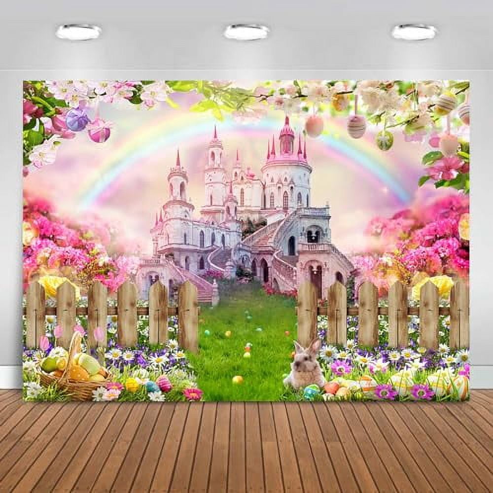 8×6ft Spring Garden Easter Eggs Backdrop Colorful Floral White Wood ...