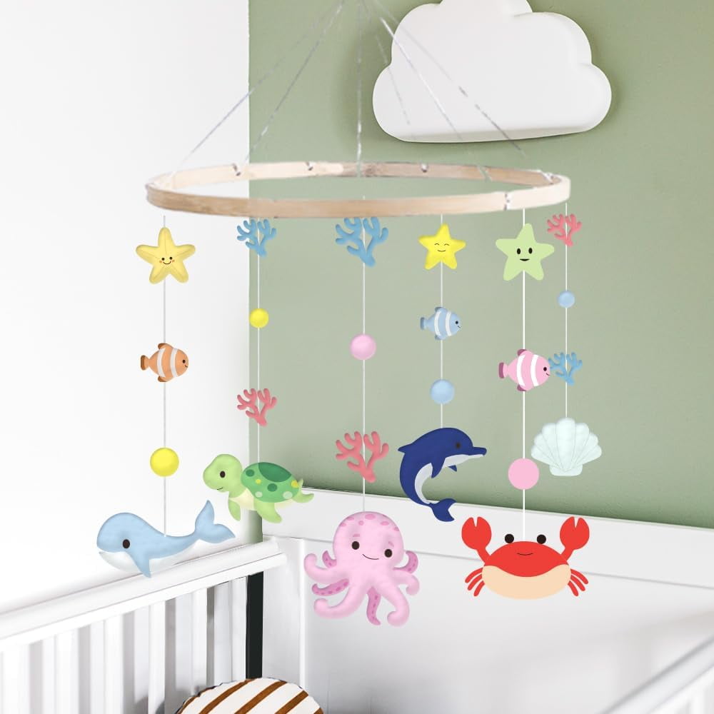 8.6x9'' Handmade Mobile for Room Decor Felt Crib Mobile Ocean Animals ...