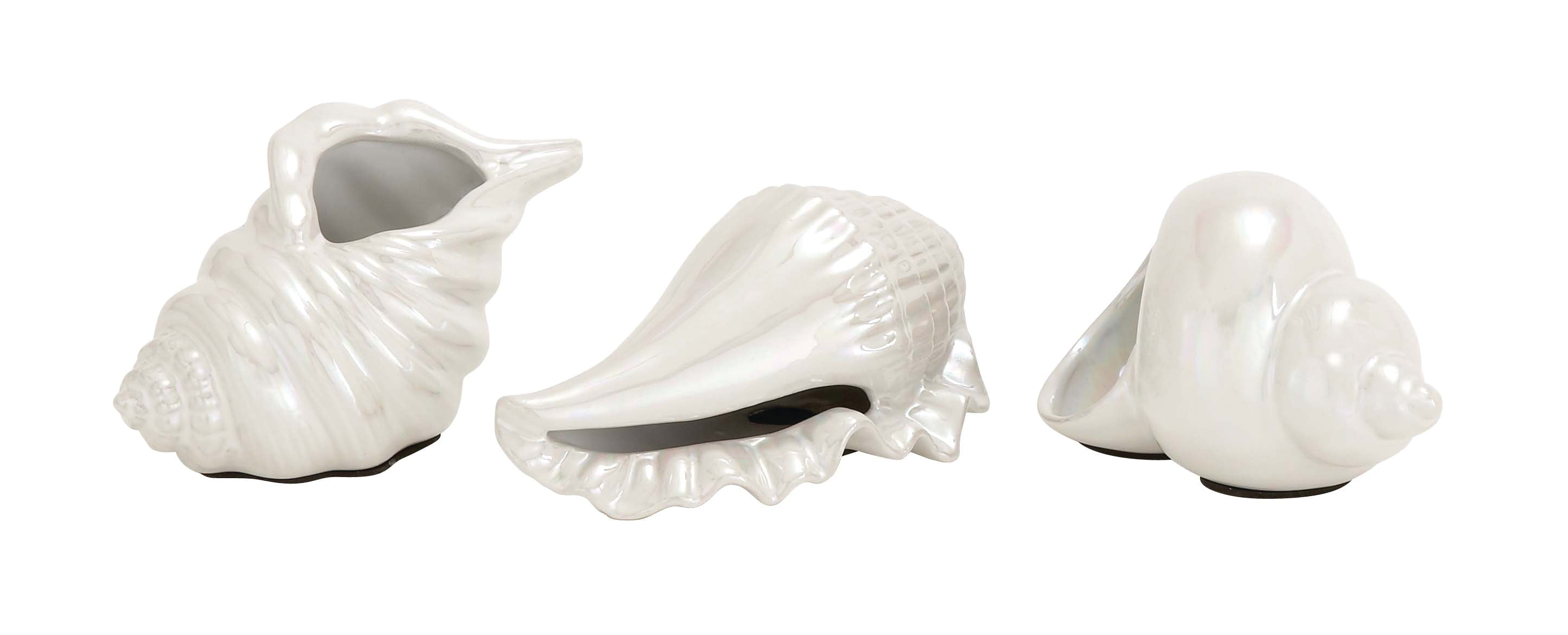 8", 7", 6"W White Porcelain Shell Shell Sculpture, by DecMode (3 Count ...