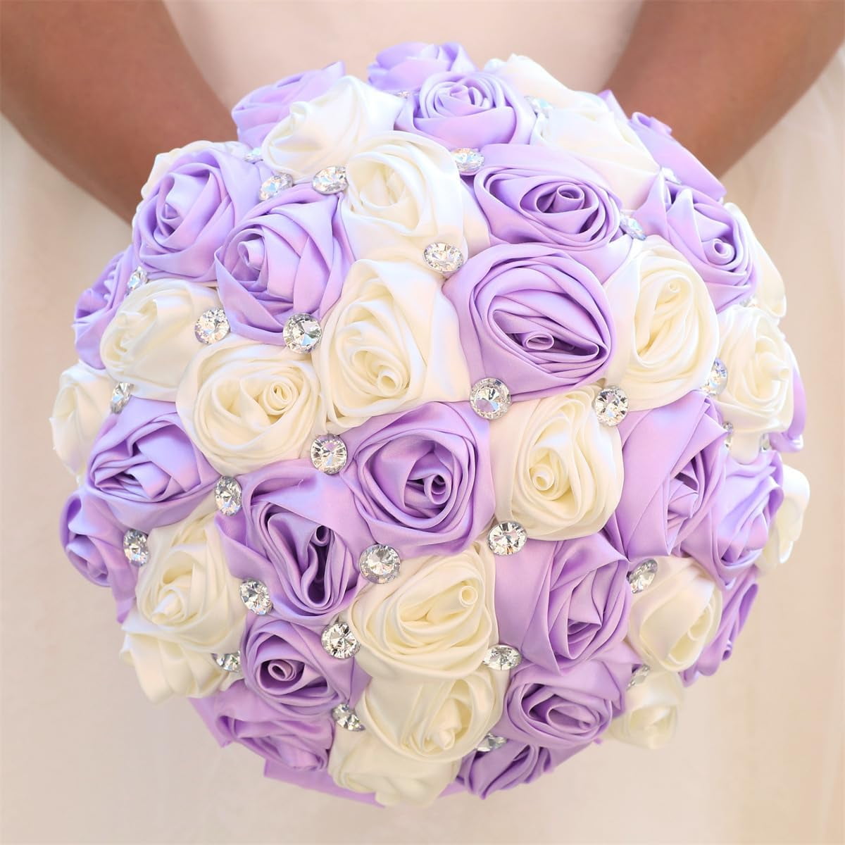 8.7" Light Purple & Ivory Bridal Wedding Bouquet Round Holding Bouquet ...
