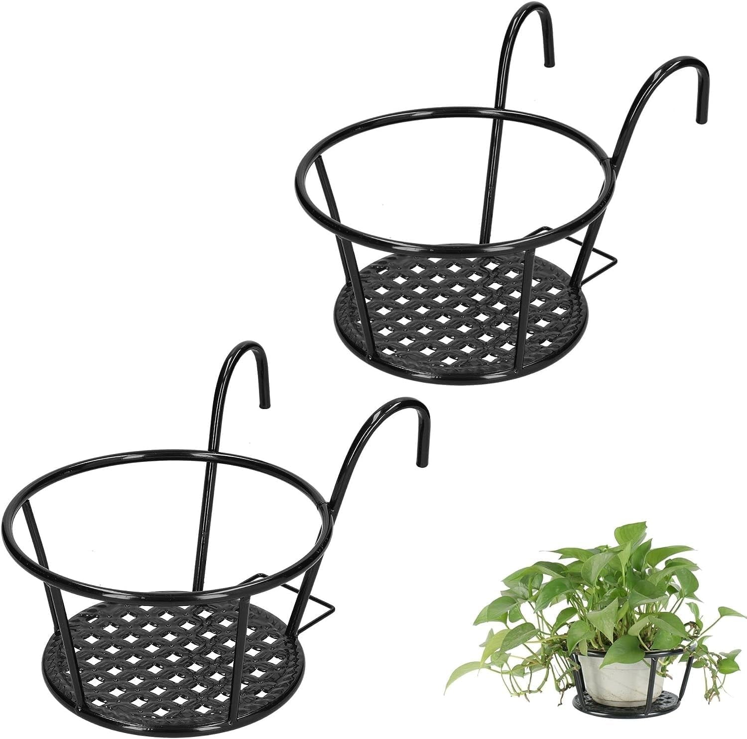8.7'' Round Metal Hanging Railing Planters, Metal Iron Hanging Flower ...