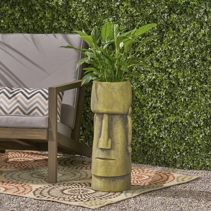 8.75" x 8.75" x 24" Antique Green Magnesium Oxide Planter Pot - Outdoor ...