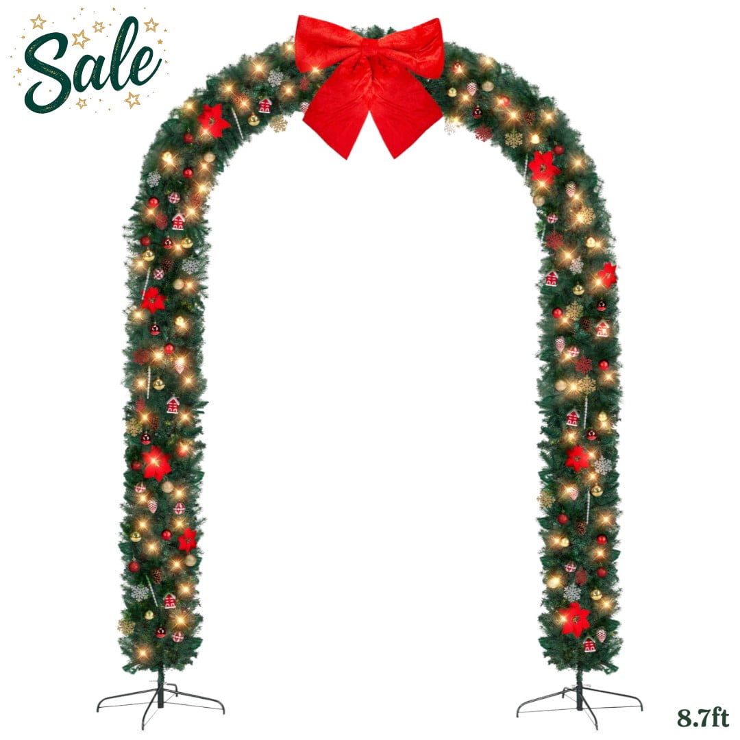 8.7ft Pre-Lit PVC Christmas Archway with 1650 Branches | Warm White LED ...