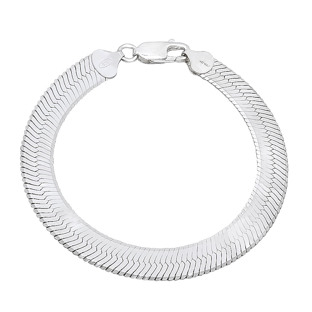 8.7mm Solid .925 Sterling Silver Flat Herringbone Chain Bracelet, 8 ...