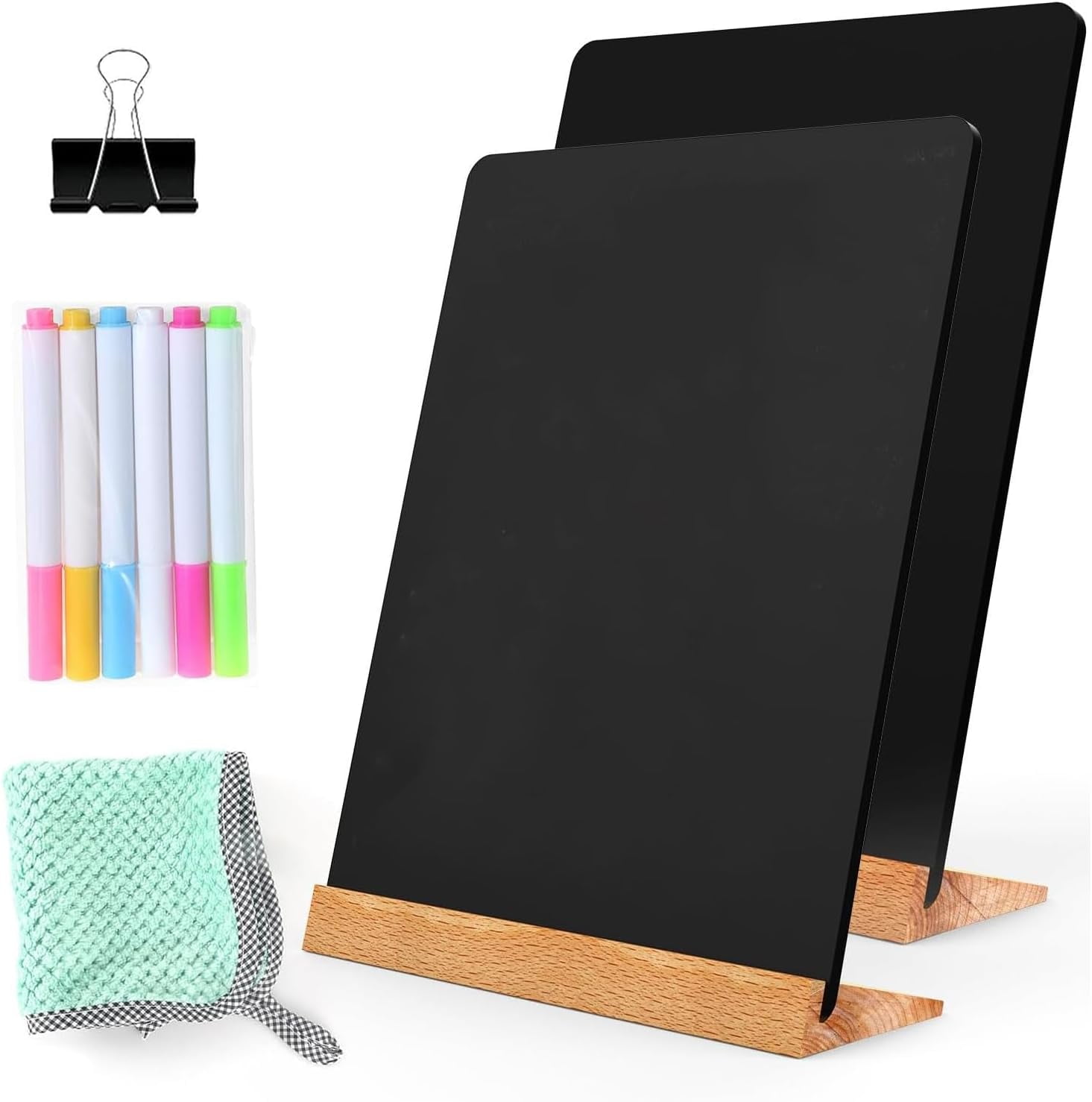 8.7x12 inch Tabletop Chalkboard with Wood Stand, Double Sided Drawing ...