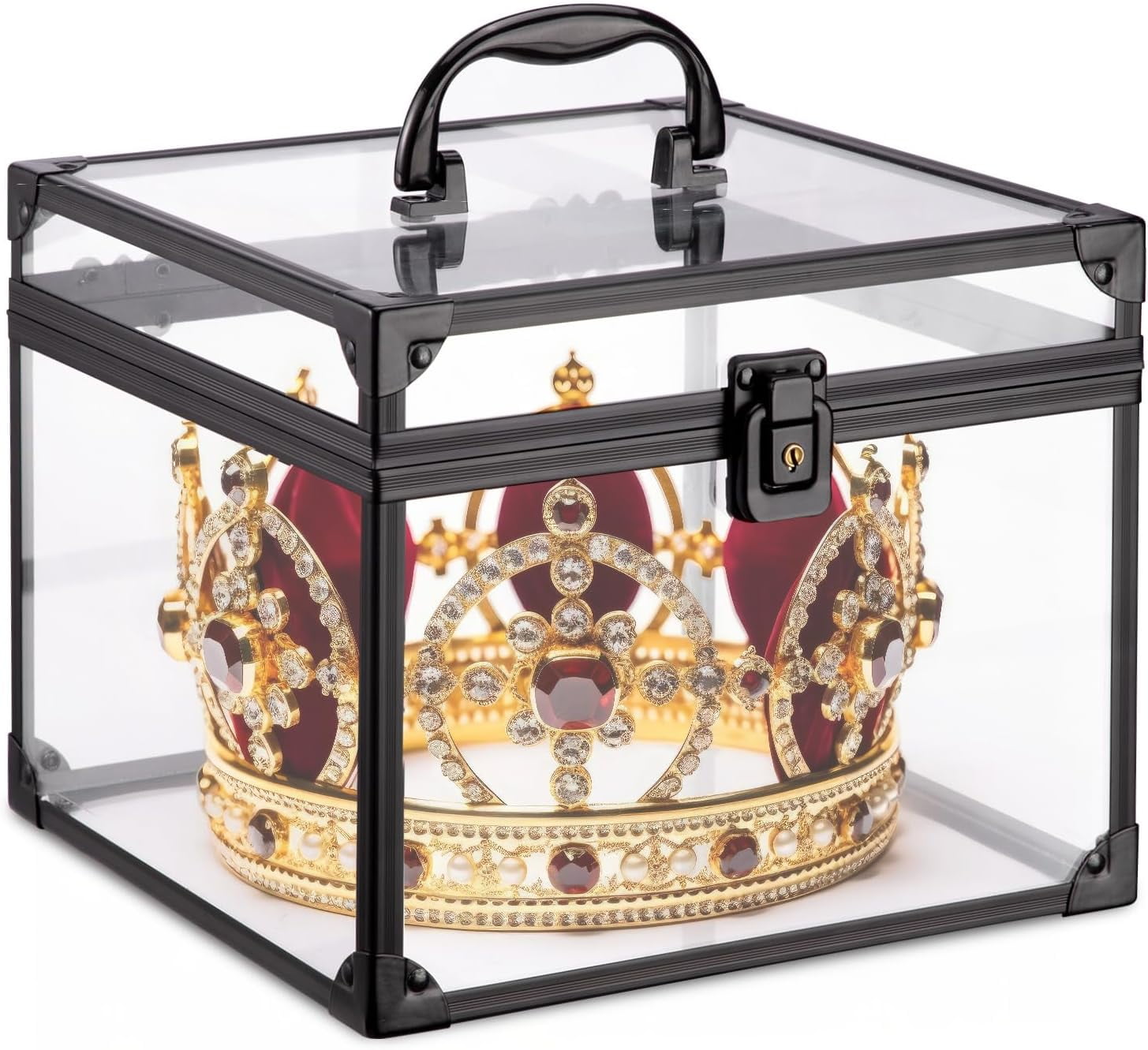 8.7x8.7x7in Clear Crown Case, Upgraded Large Clear Makeup Train Case Lockable Crown Travel Box ...