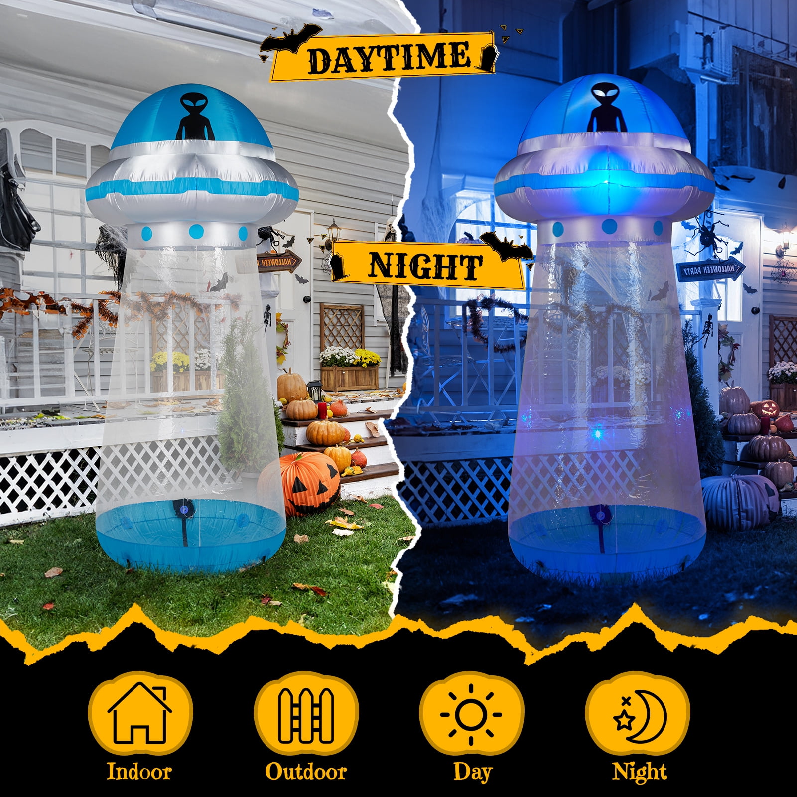 8.8 FT Halloween Inflatable UFO Yard Decoration with Stand-Inside ...