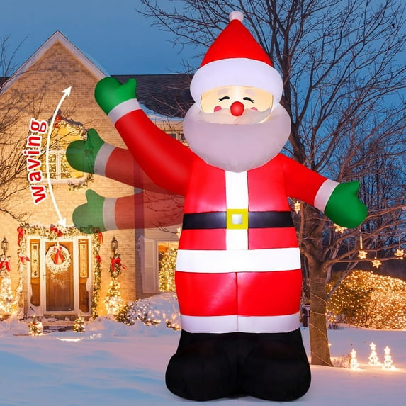 8.8 FT Waving Christmas Inflatables Santa Claus Shaking Hand - Outdoor ...