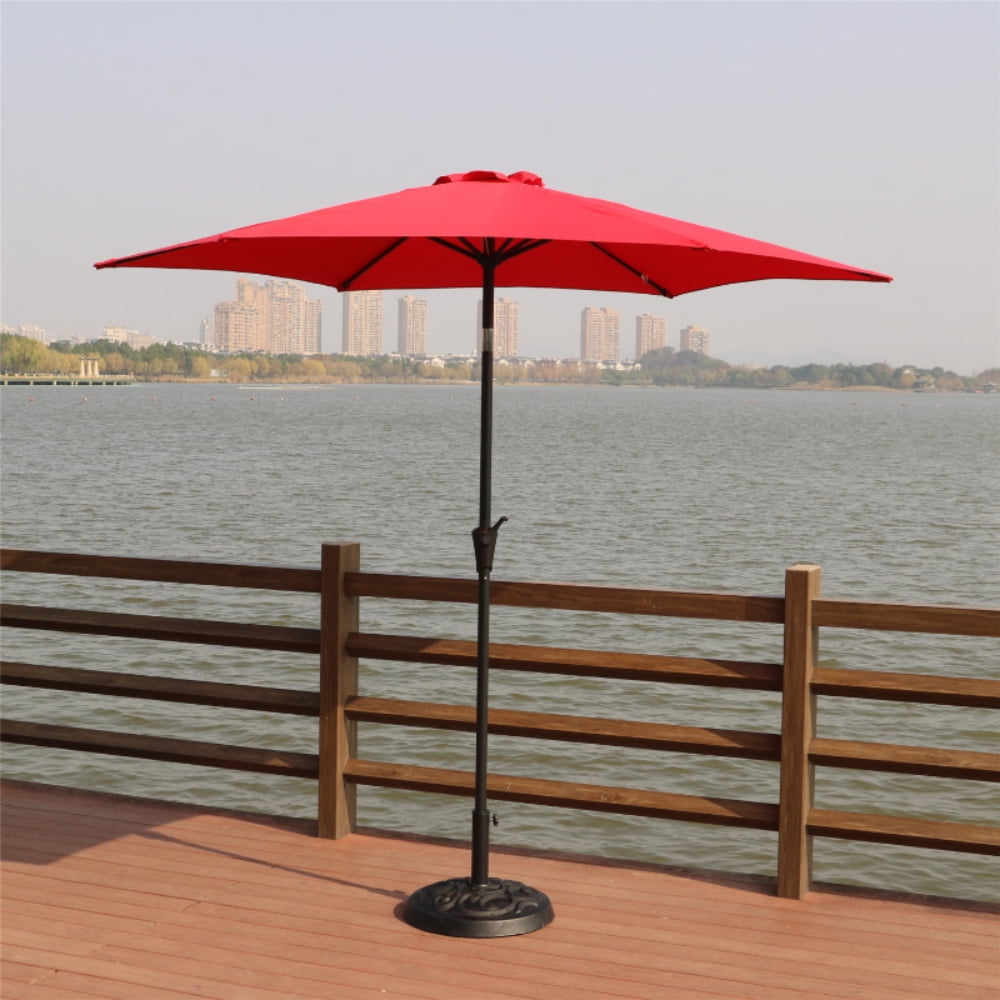 8.8-Foot Outdoor Aluminum Patio Umbrella with 33-Pound Round Resin Base ...