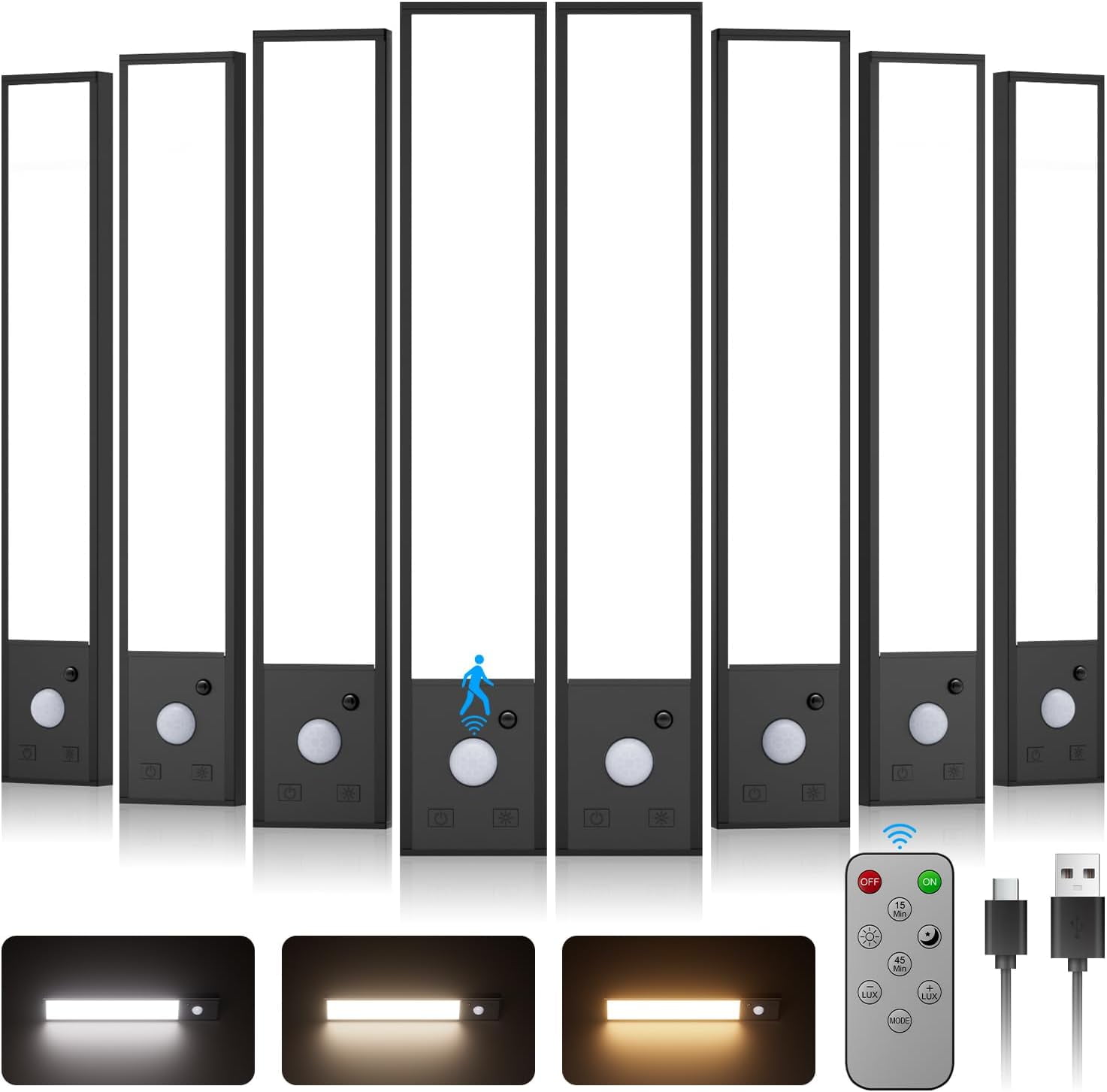 8"8 Pack Under Cabinet Lighting Wireless with Remote,56 LED Rechar able ...