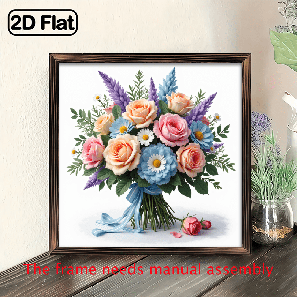 8*8 inch wooden frame painting - A colorful bouquet. It can be used as ...